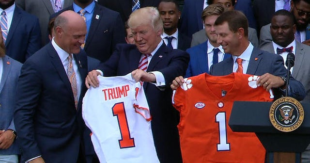 President Trump welcomes Clemson Tigers to White House - CBS News