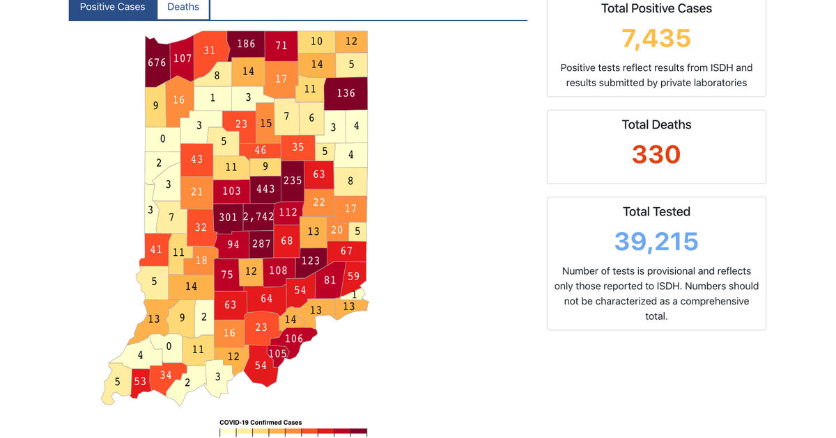 Indiana COVID-19 Death Toll Rises To 330; Drive-Through Testing Set ...